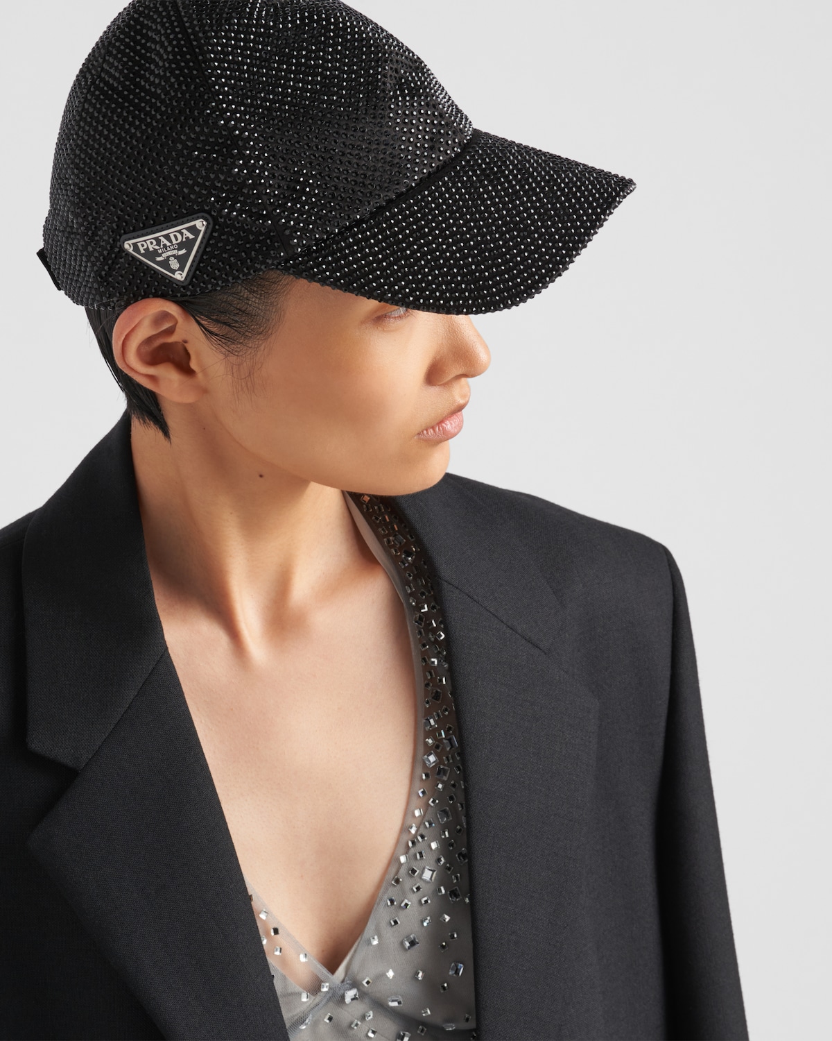 Black Duchesse Baseball Cap With Crystals | PRADA
