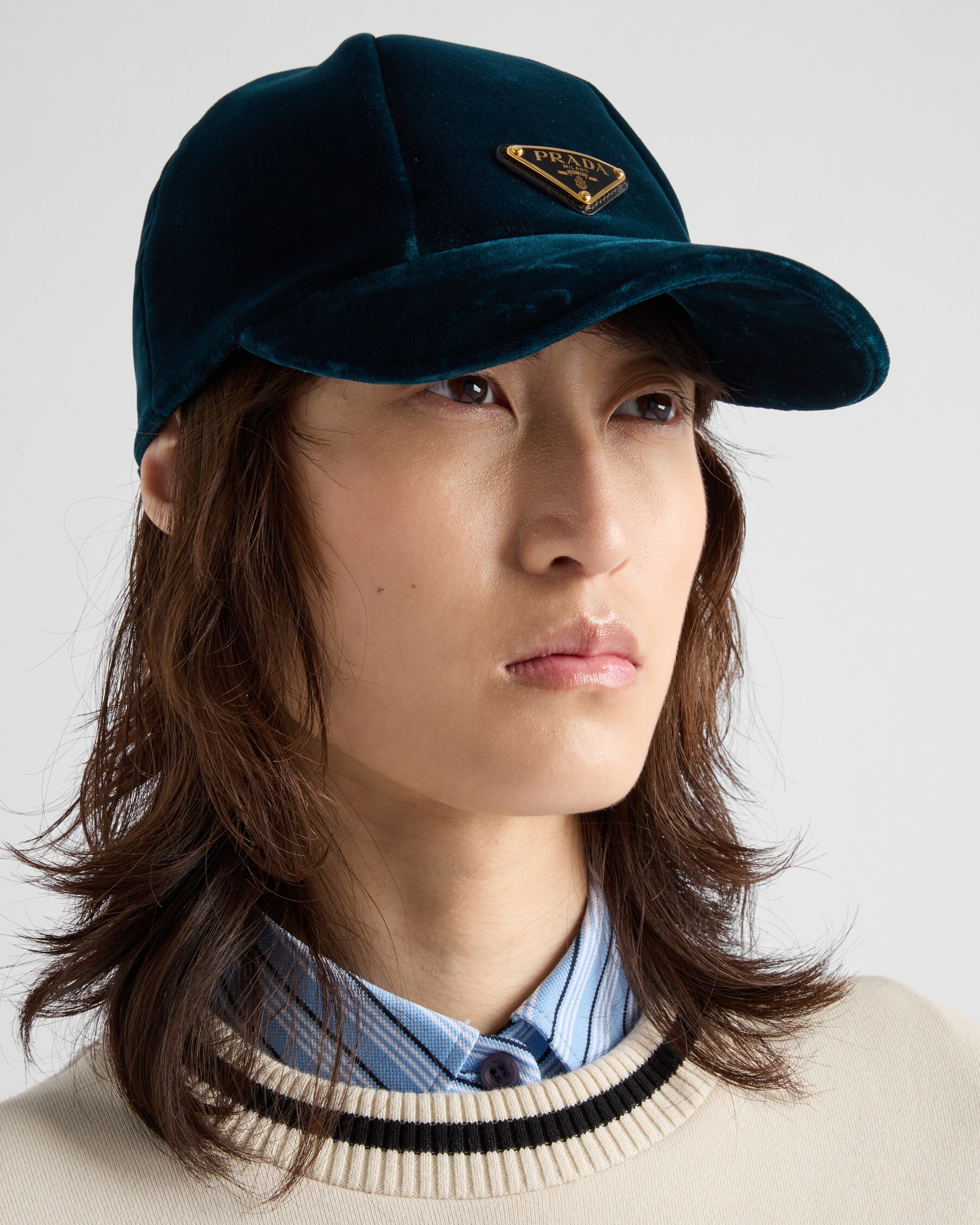 Dark Teal Velvet Baseball Cap | PRADA