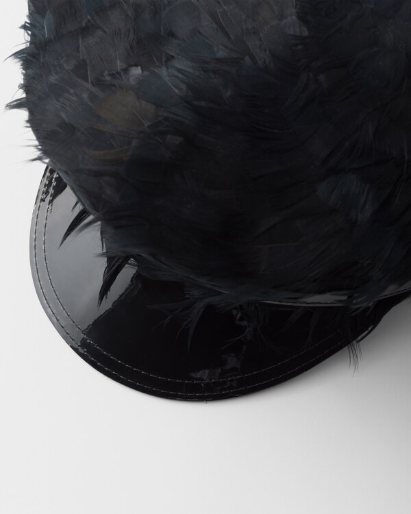 Black Patent Leather And Feather Hat | PRADA