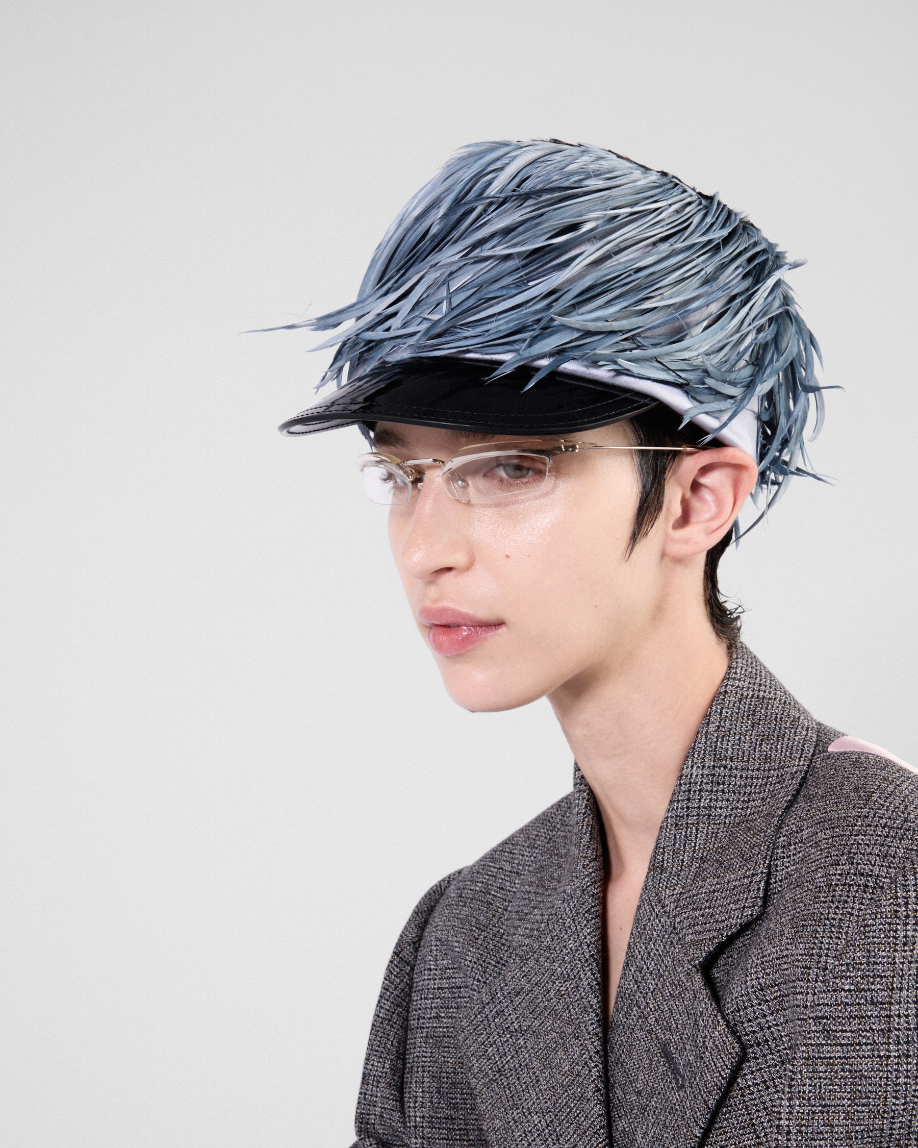 Light Blue Patent Leather And Feather Hat | PRADA