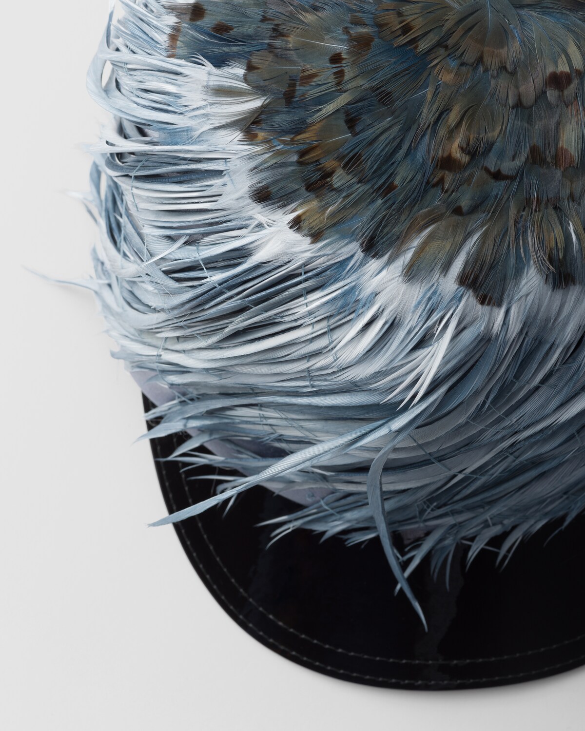 Light Blue Patent Leather And Feather Hat | PRADA