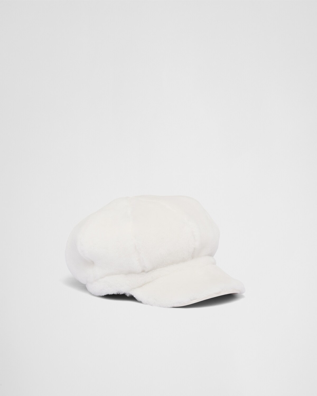 White Shearling Newsboy Cap | PRADA