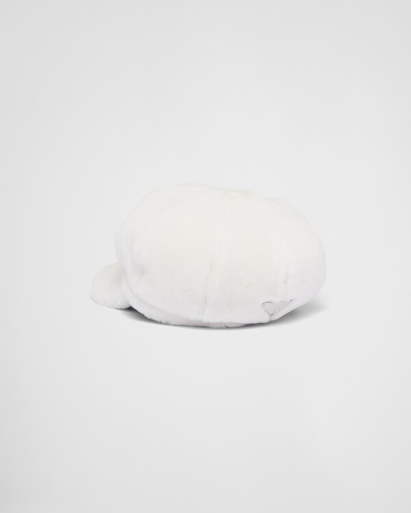 White Shearling Newsboy Cap | PRADA