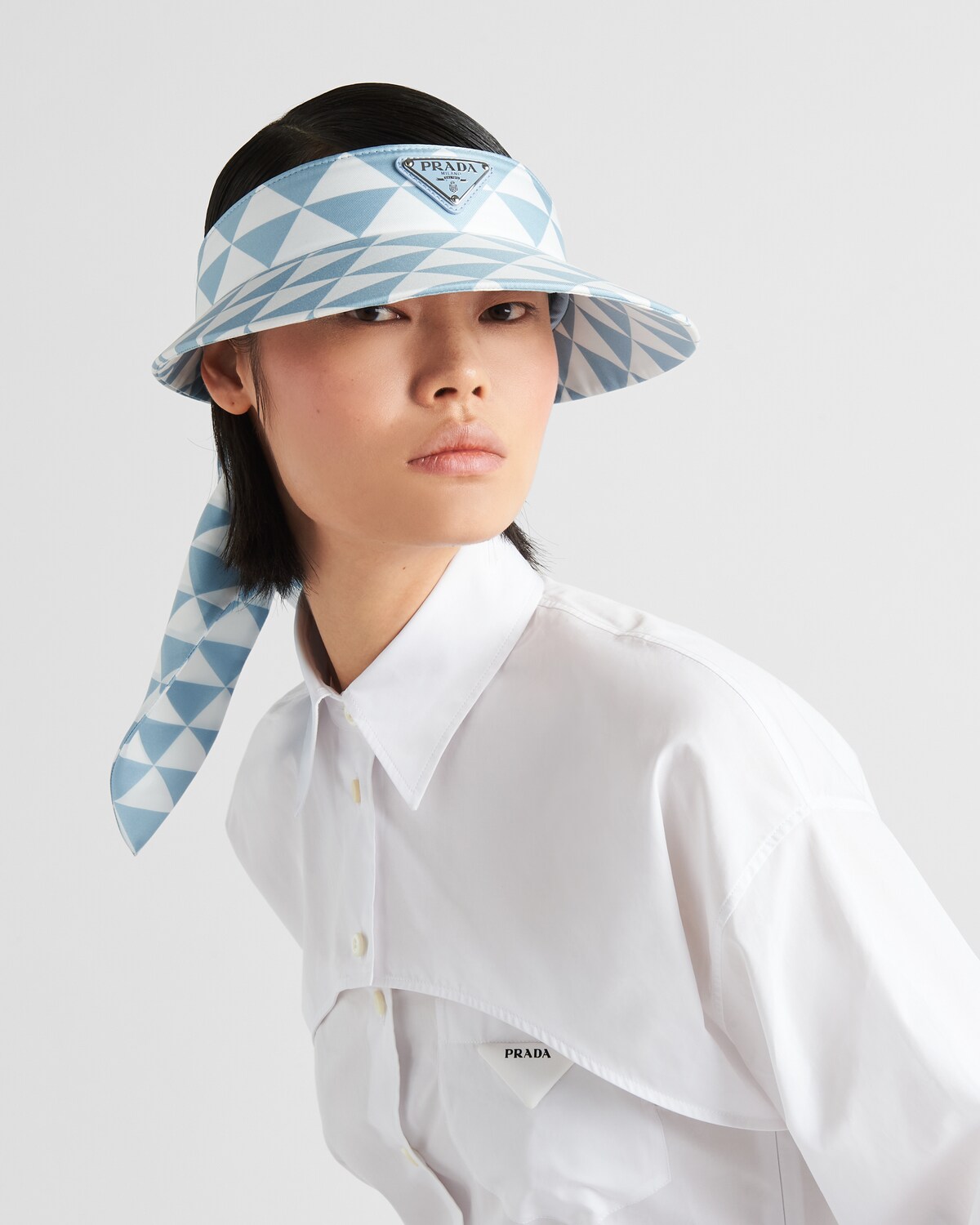 Sky Blue/white Printed Silk Twill Visor | PRADA