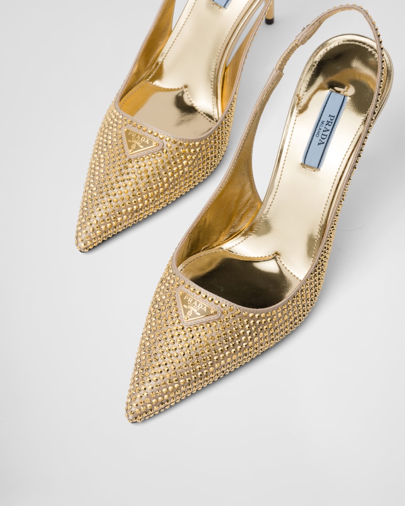 Platinum Satin Slingbacks With Crystals | PRADA