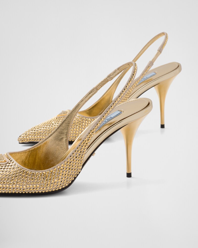 Platinum Satin Slingbacks With Crystals | PRADA