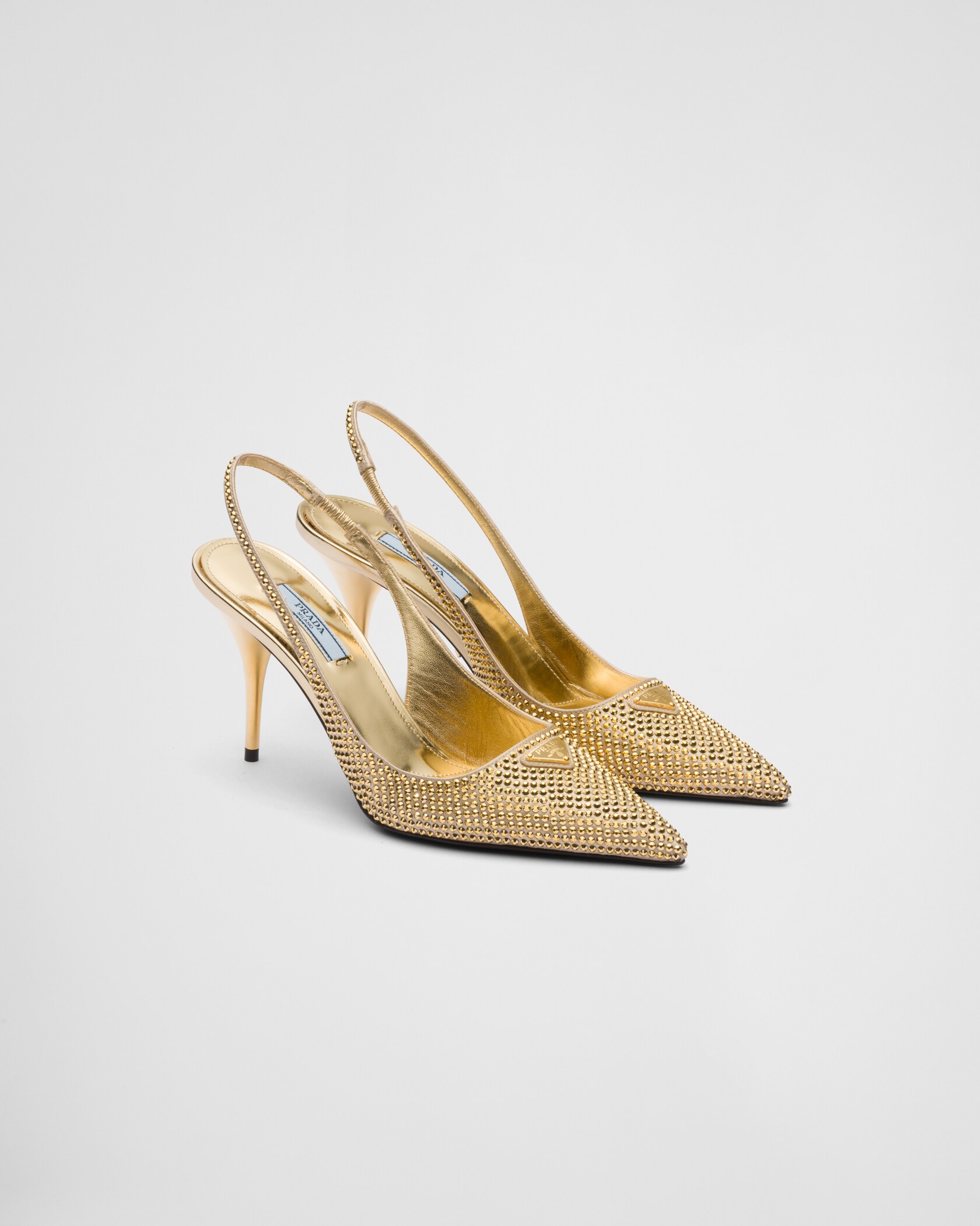 Platinum Satin Slingbacks With Crystals | PRADA