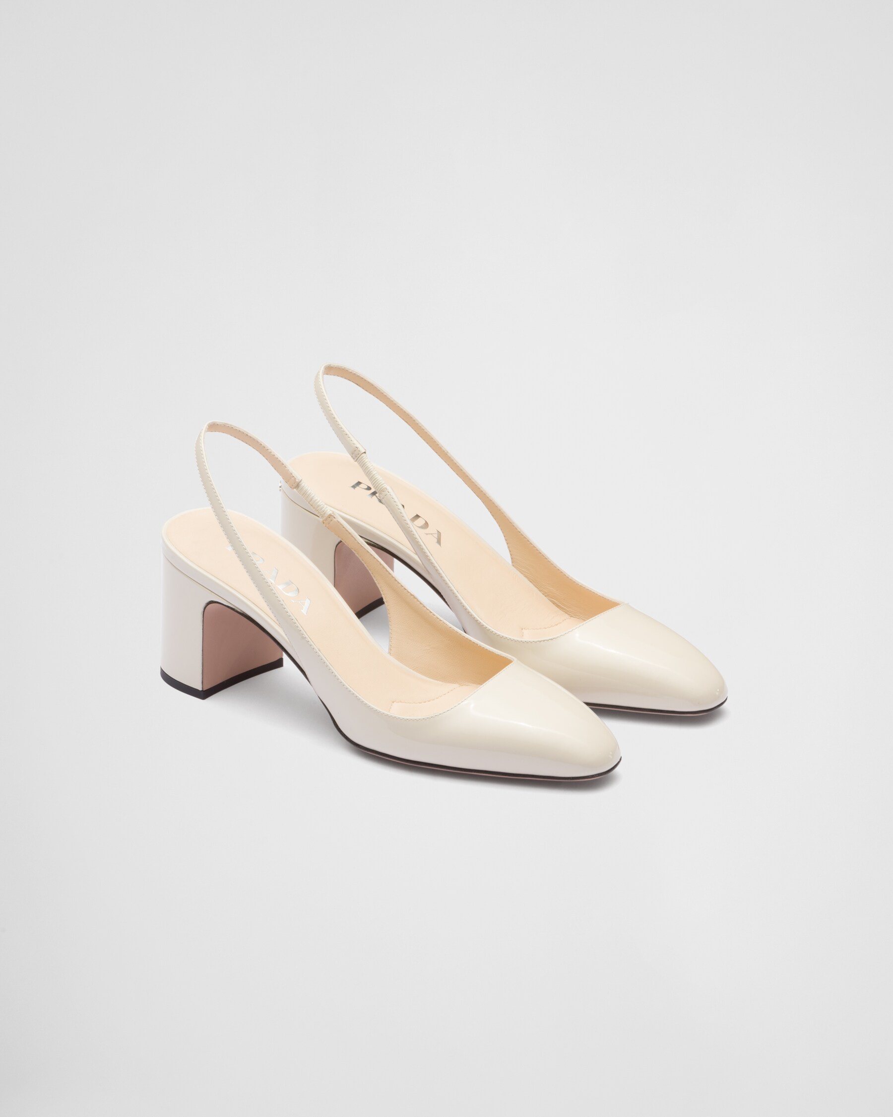 Ivory Patent-leather Slingback Pumps | PRADA