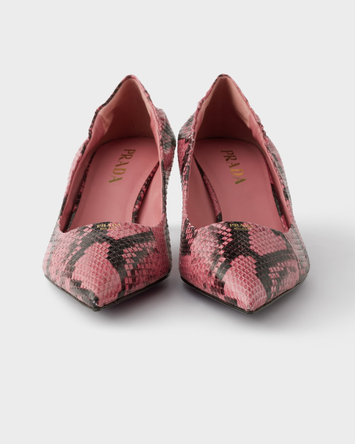 Petal Pink Printed Ayers Leather Pumps | PRADA