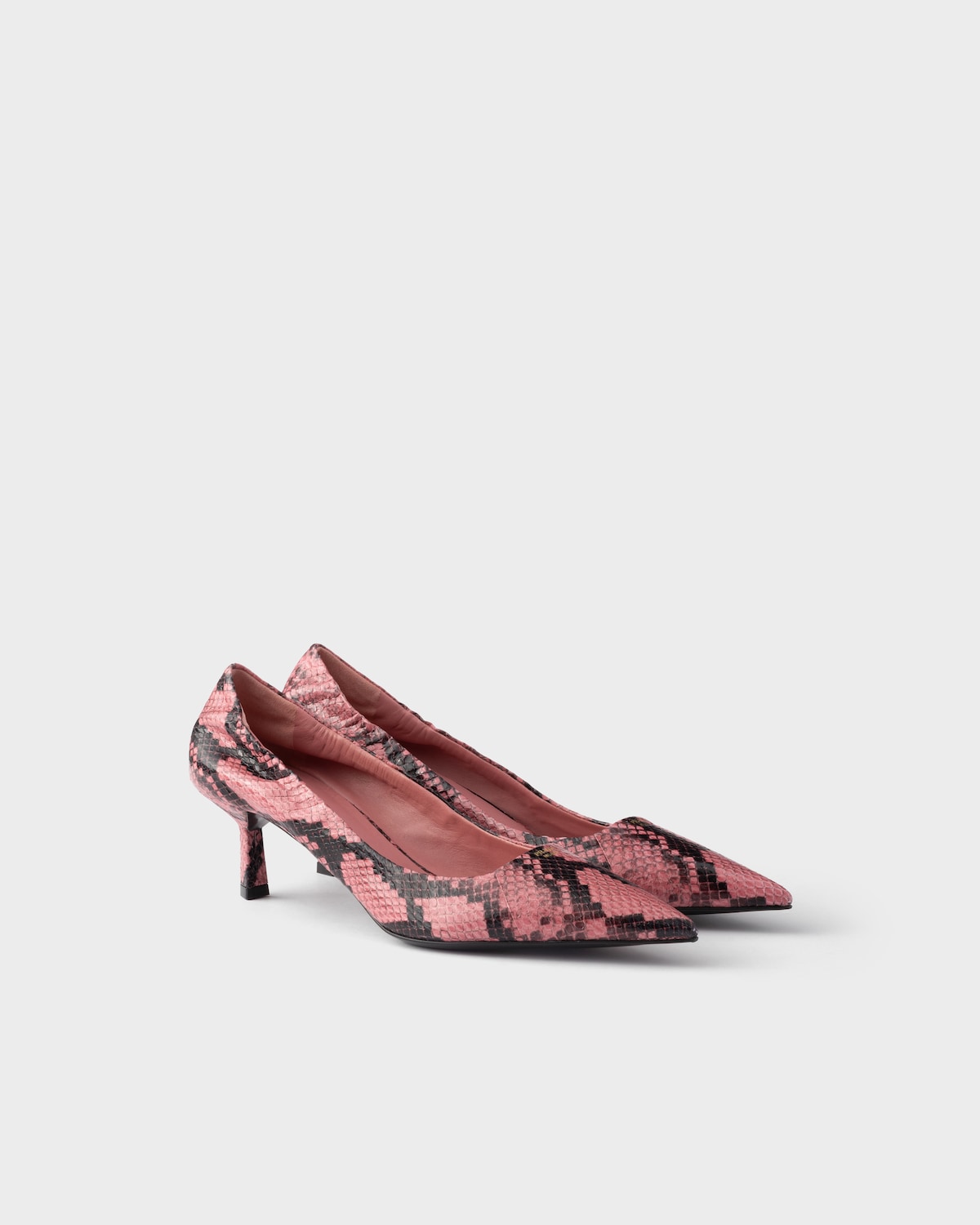 Petal Pink Printed Ayers Leather Pumps | PRADA