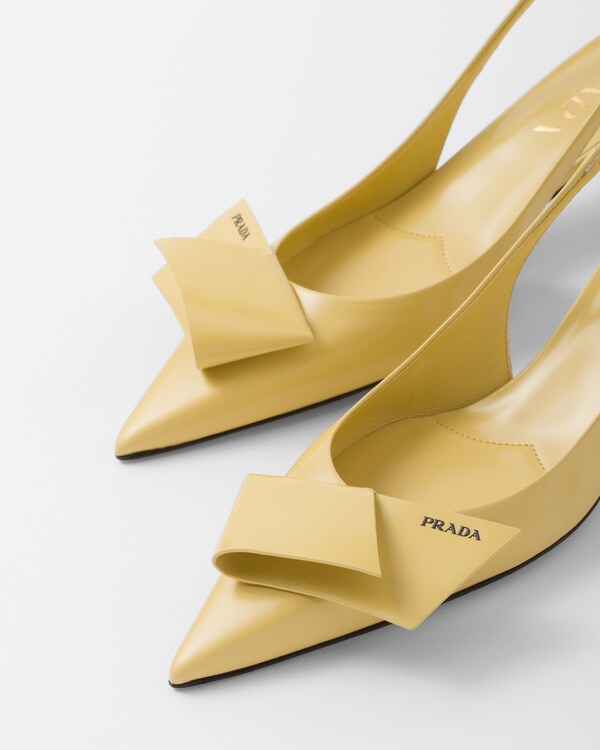 Pollen Yellow Brushed Leather Slingback Pumps | PRADA