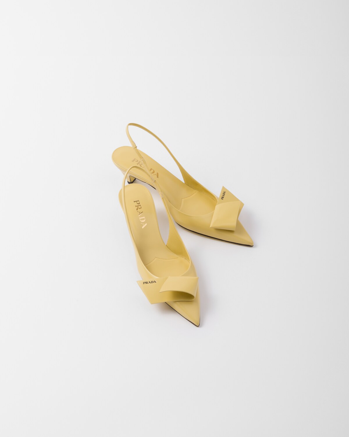 Pollen Yellow Brushed Leather Slingback Pumps | PRADA