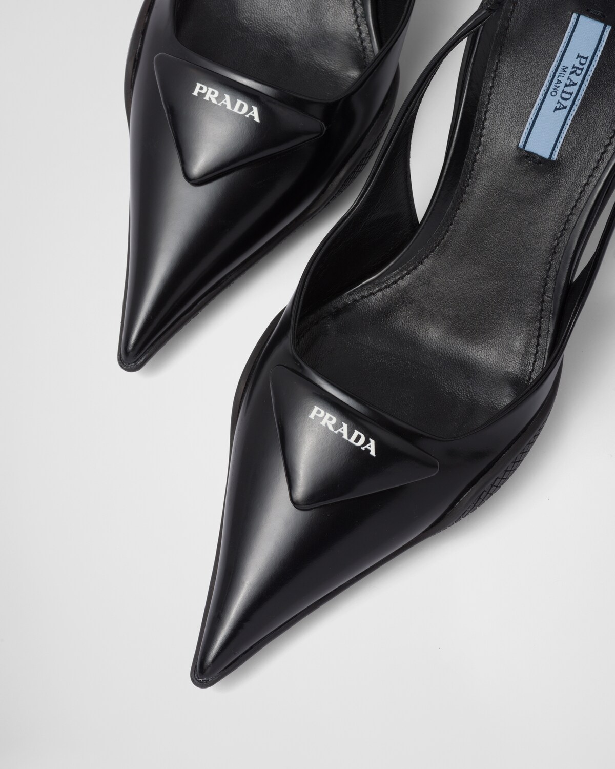 Black Brushed Leather Slingback Pumps | PRADA