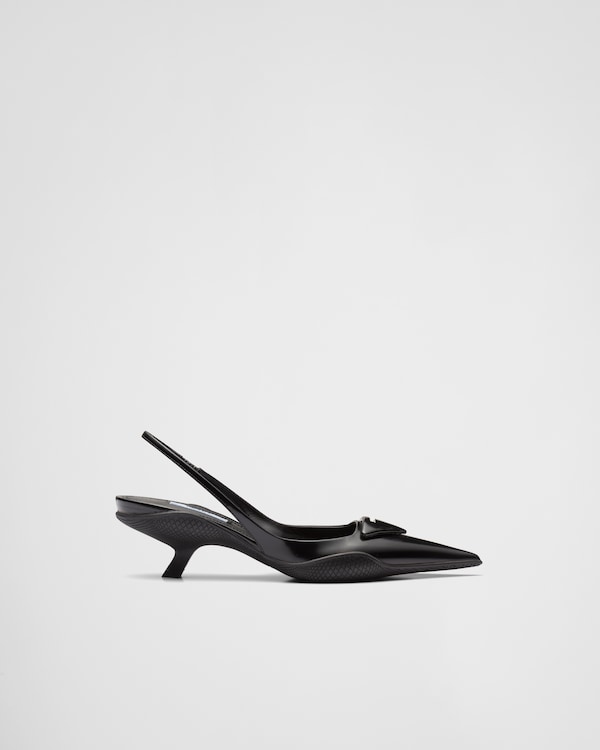 Black Brushed Leather Slingback Pumps | PRADA