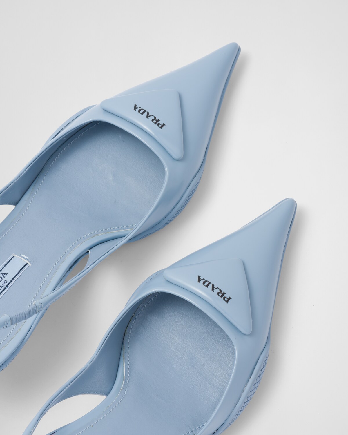 Light Blue Brushed Leather Slingback Pumps | PRADA