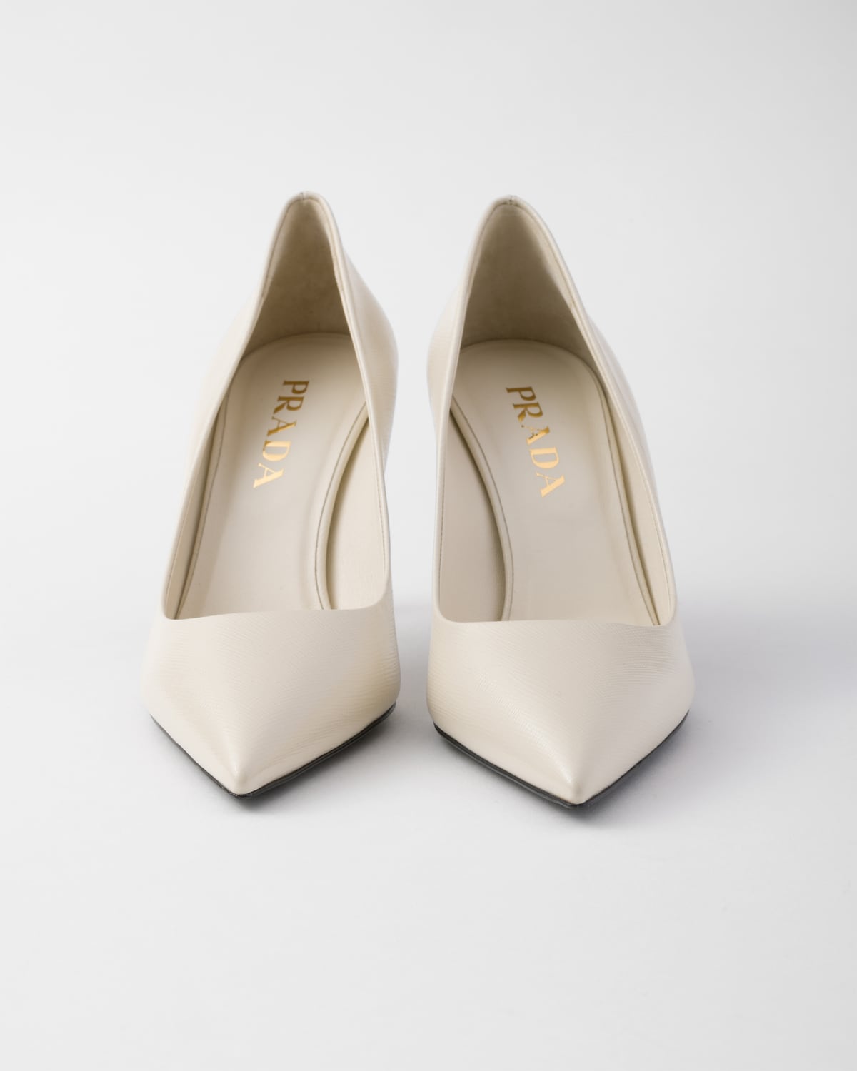 Ivory Patent Saffiano Leather Pumps | PRADA