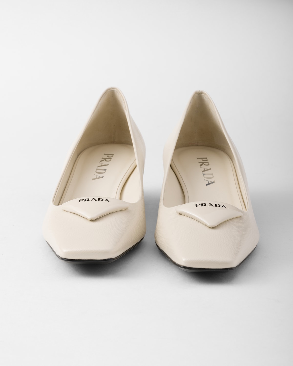 Ivory Patent Saffiano Leather Pumps | PRADA