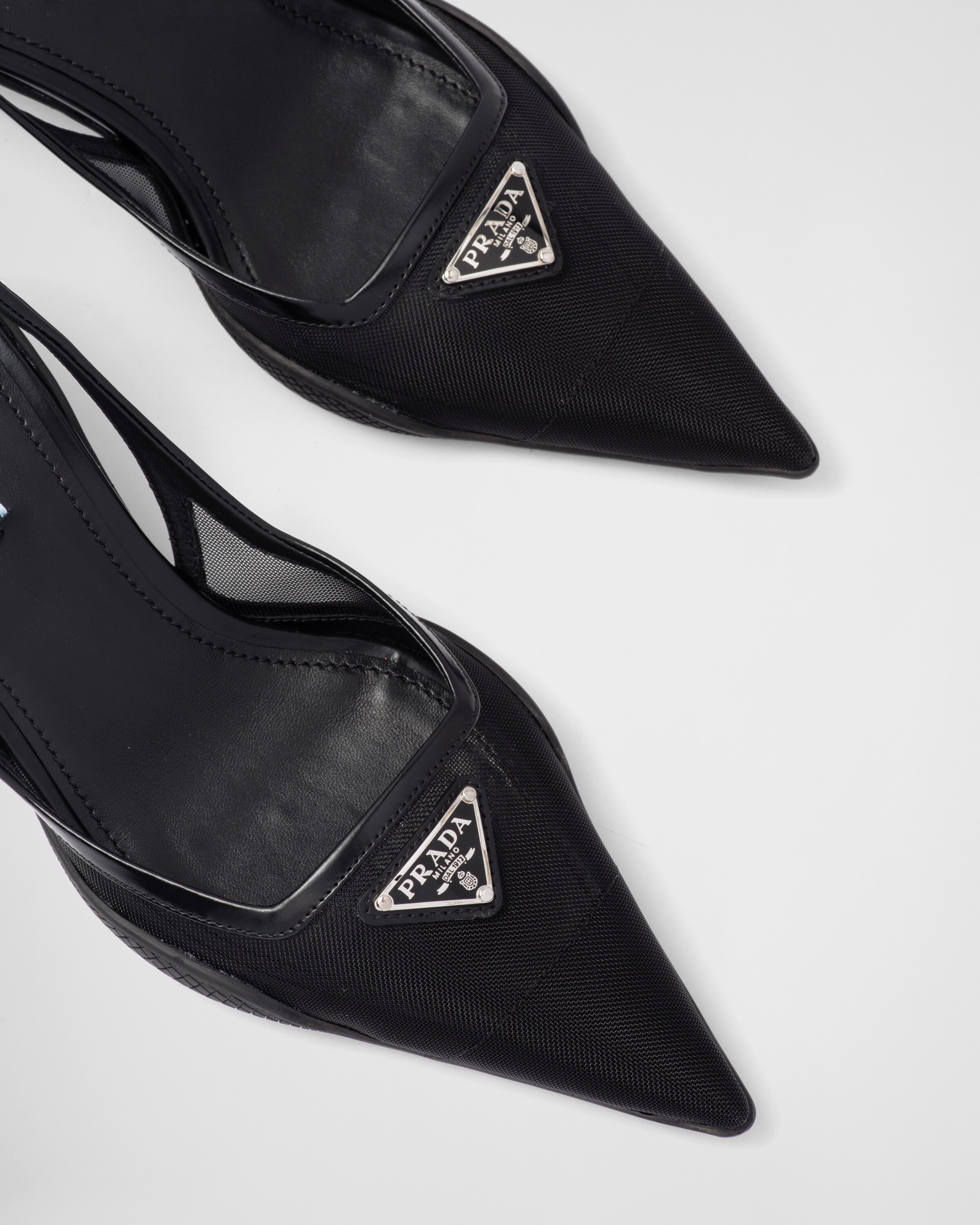 Black Mesh fabric slingback pumps | Prada