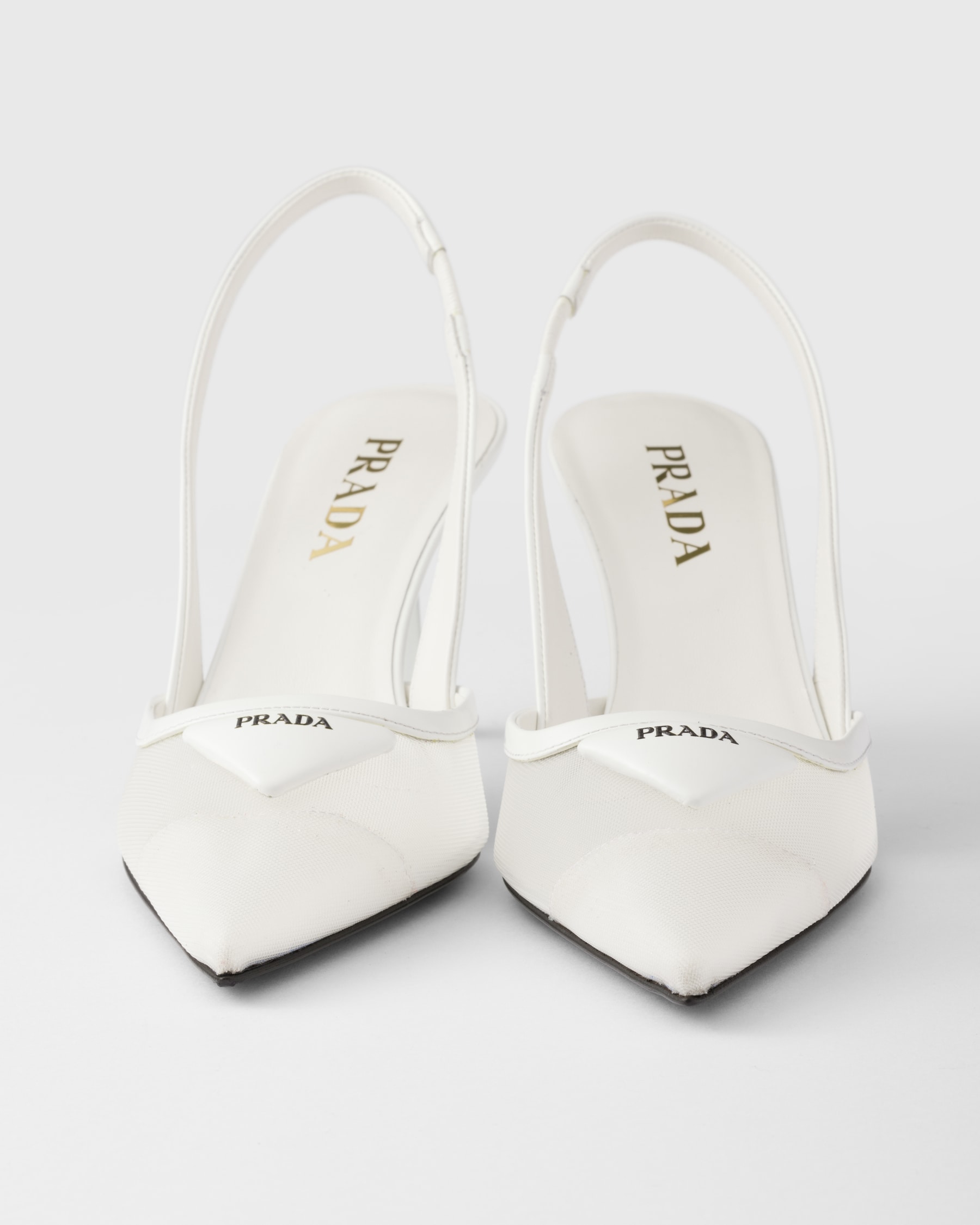 White Mesh Fabric Slingback Pumps | PRADA