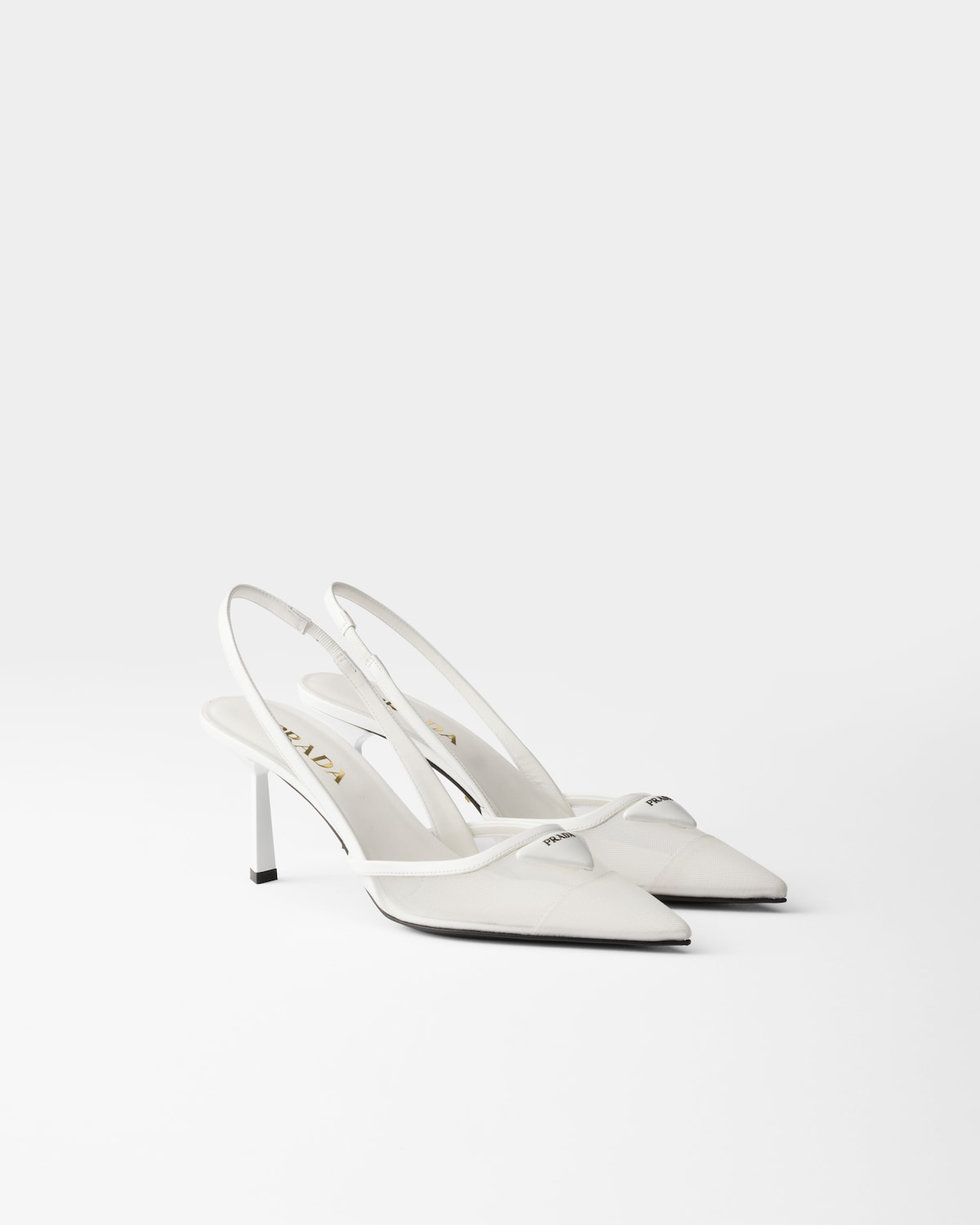 White Mesh Fabric Slingback Pumps | PRADA