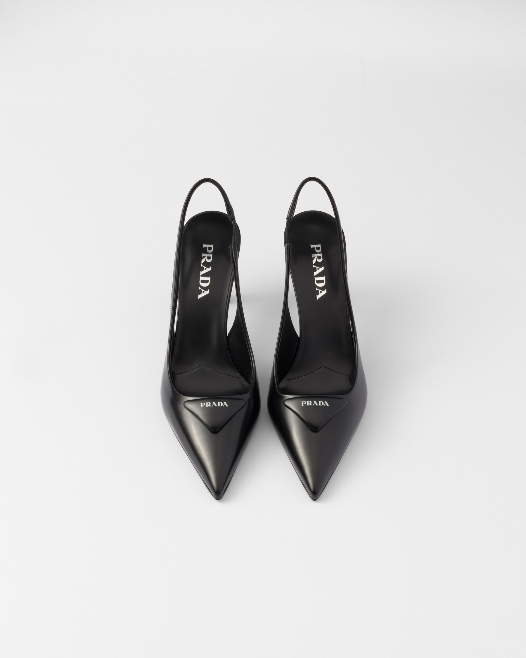 Black Brushed Leather Slingback Pumps | PRADA