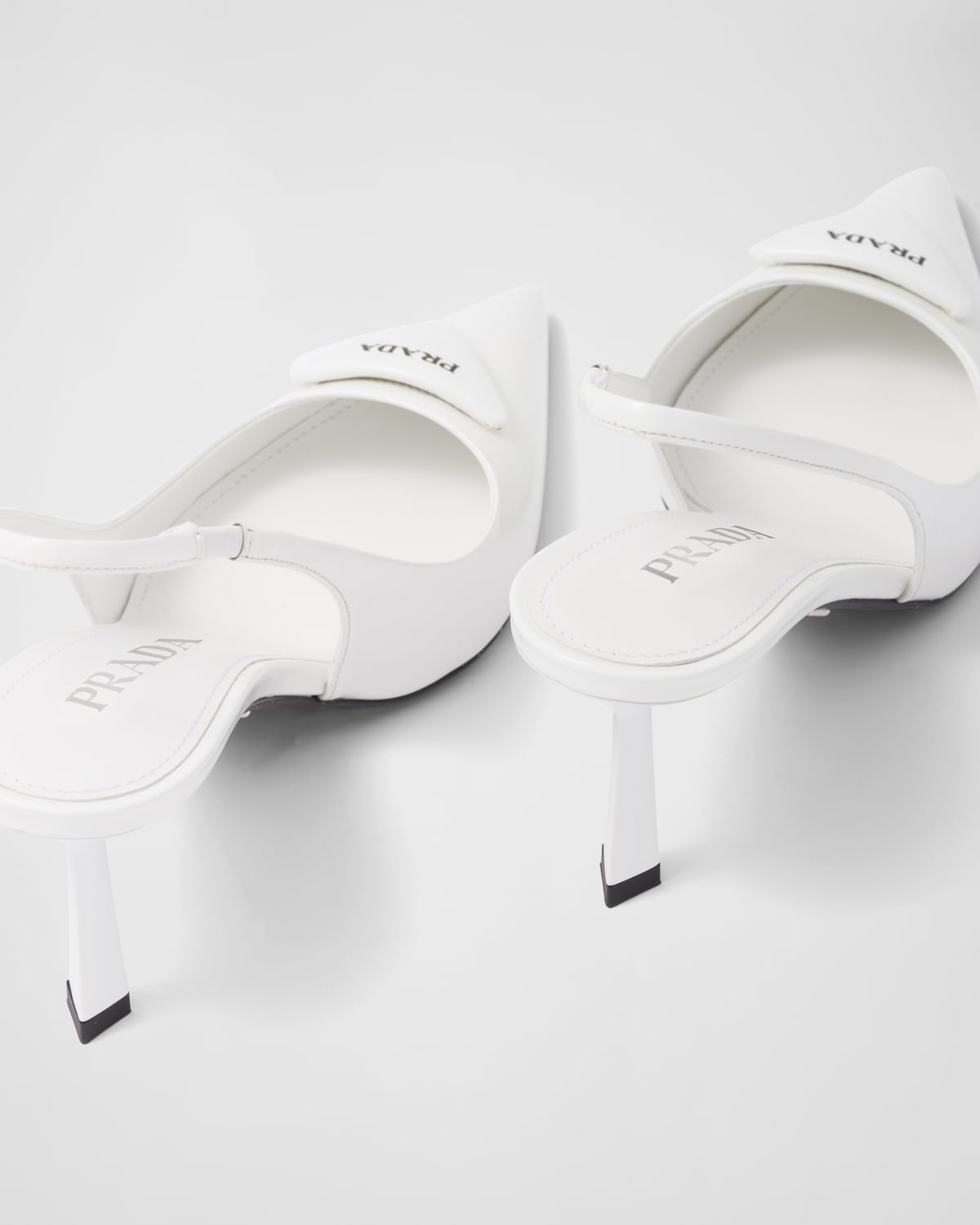 White Brushed Leather Slingback Pumps | PRADA