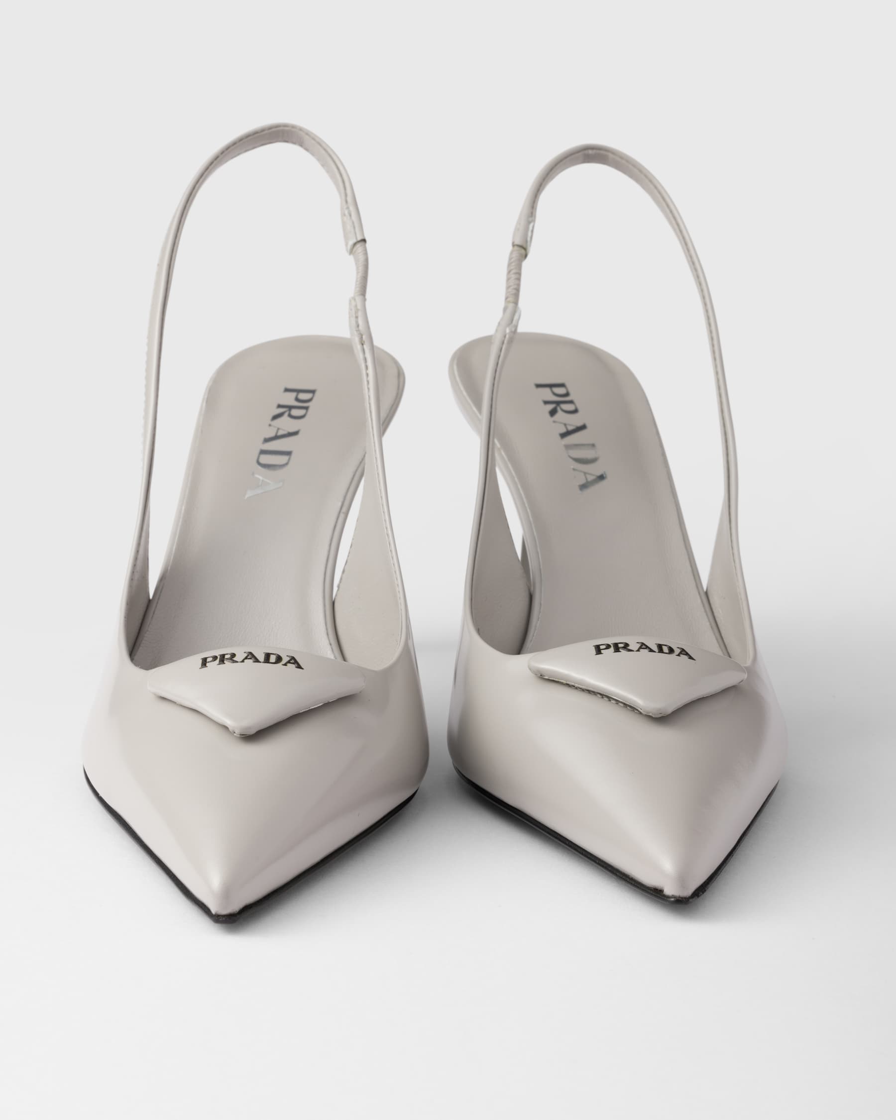 Granite Gray Brushed Leather Slingback Pumps | PRADA