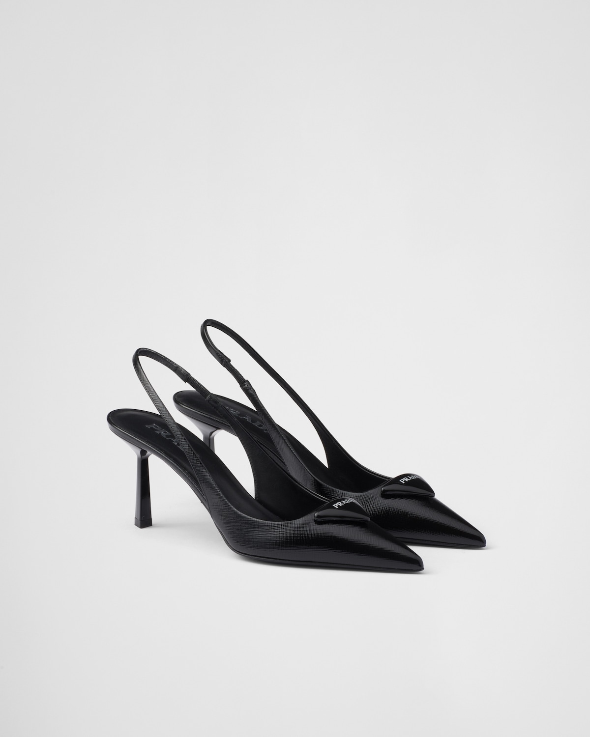 Black Saffiano Patent Leather Slingback Pumps | PRADA