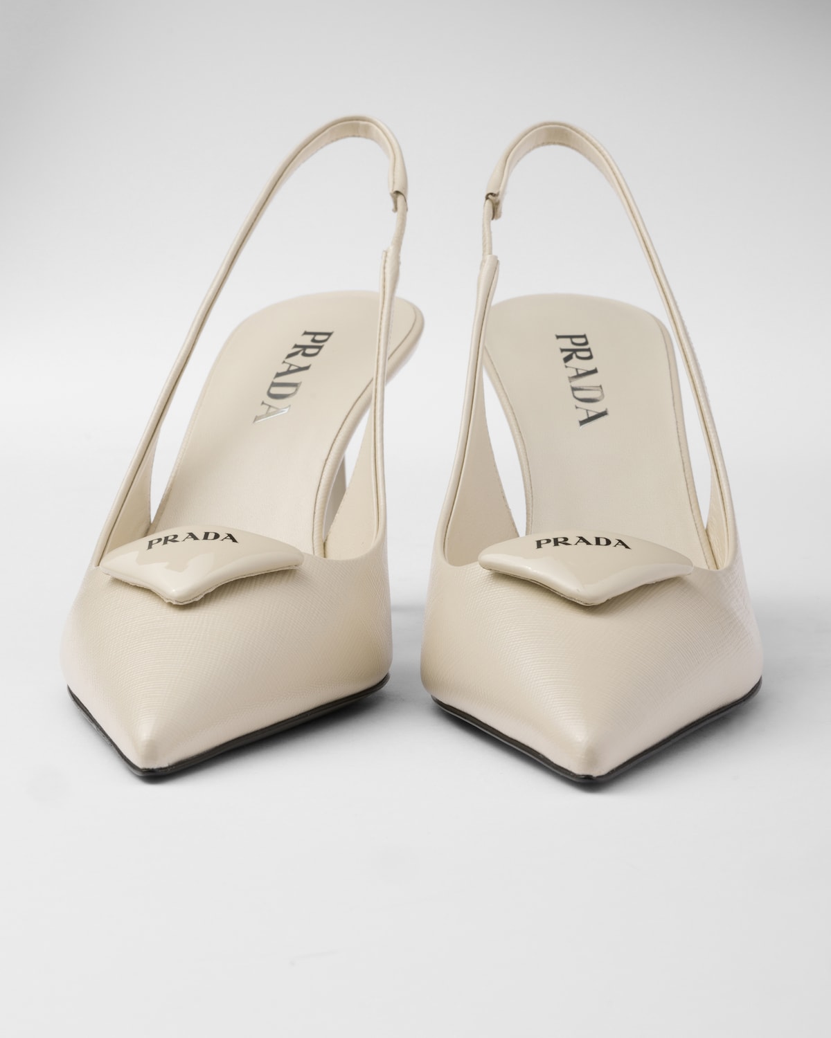 Ivory Saffiano Patent Leather Slingback Pumps | PRADA