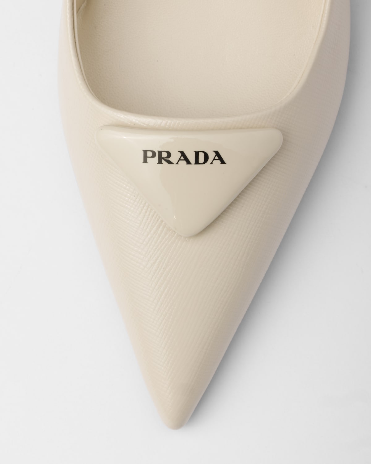 Ivory Saffiano Patent Leather Slingback Pumps | PRADA