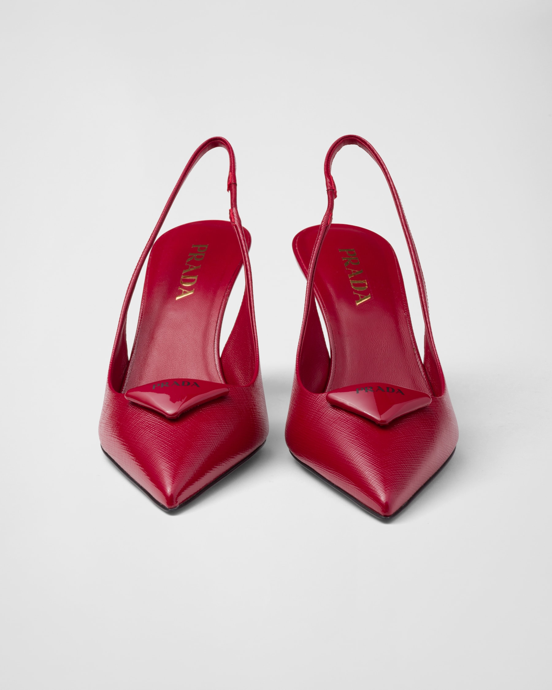 Cherry Red Saffiano Patent Leather Slingback Pumps | PRADA