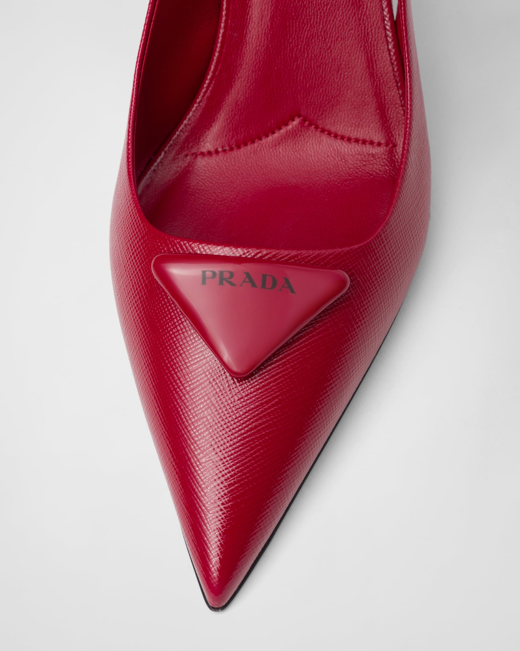 Cherry Red Saffiano Patent Leather Slingback Pumps | PRADA