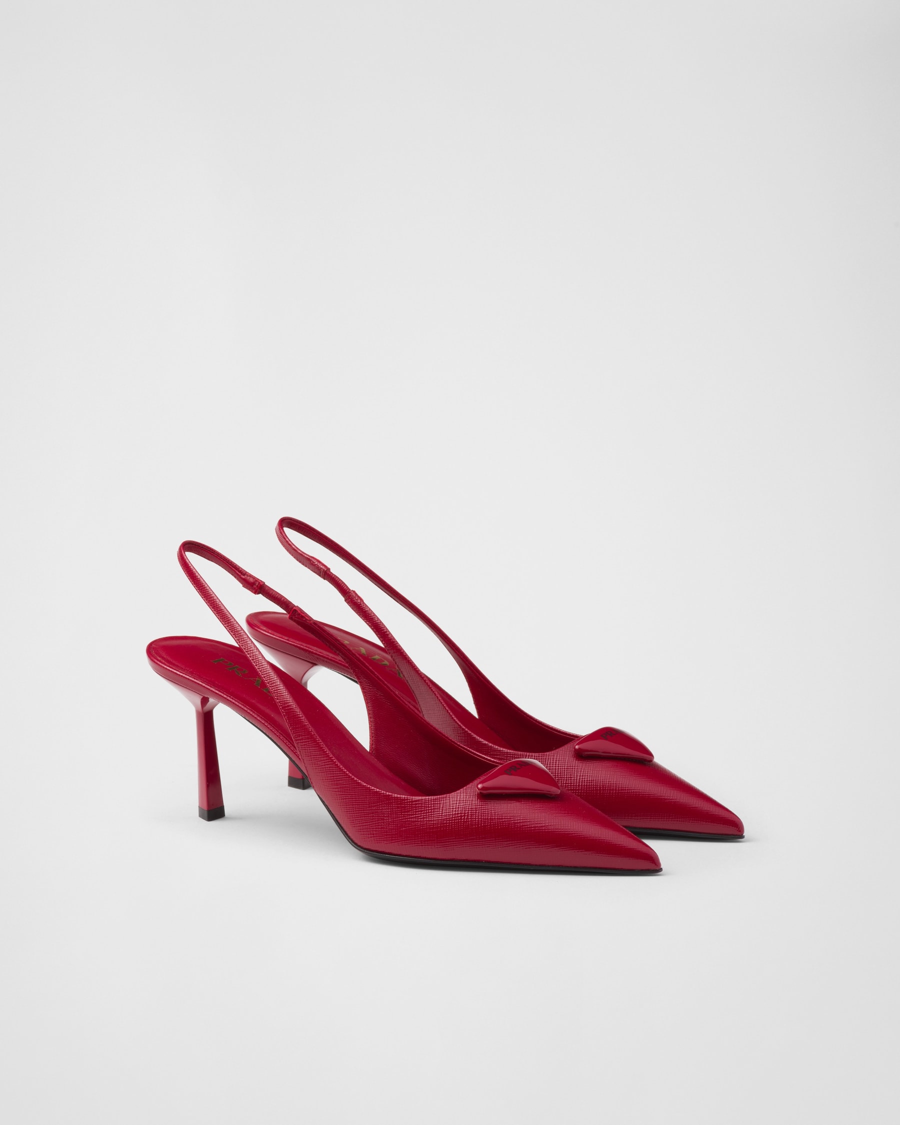 Cherry Red Saffiano Patent Leather Slingback Pumps | PRADA