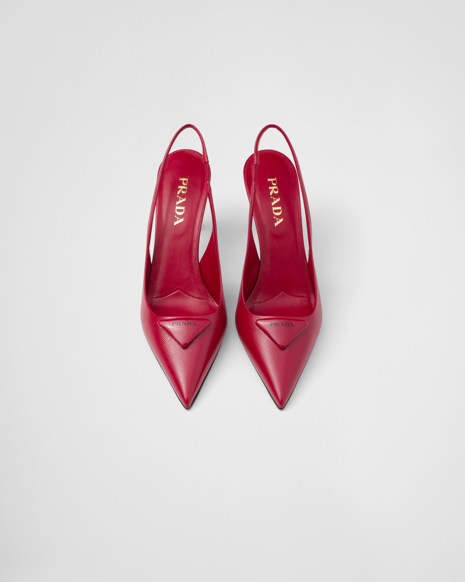 Cherry Red Saffiano Patent Leather Slingback Pumps | PRADA