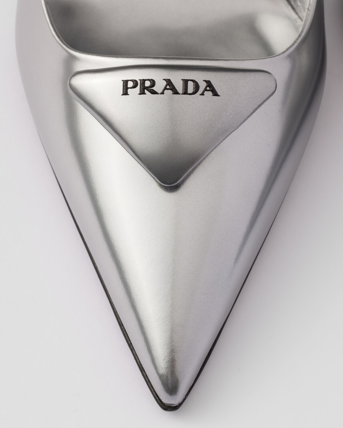 Silver Metallic Leather Slingback Pumps | PRADA