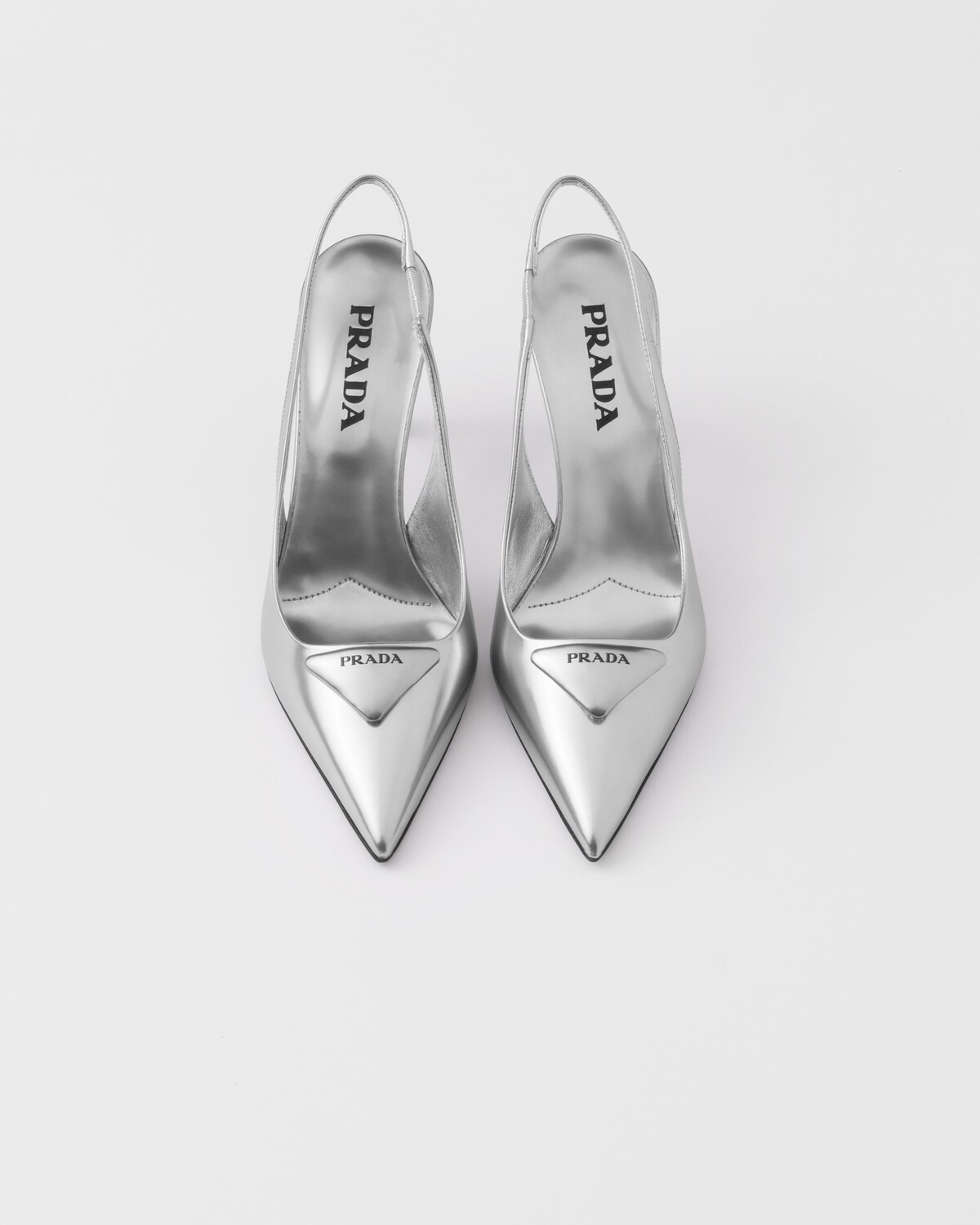 Silver Metallic Leather Slingback Pumps | PRADA