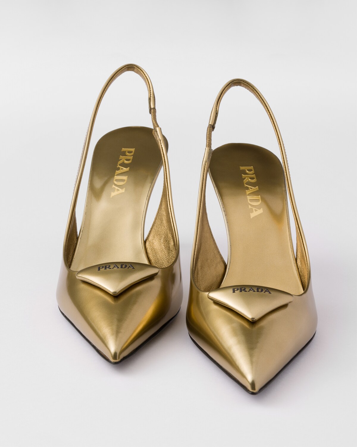 Platinum Metallic Leather Slingback Pumps | PRADA