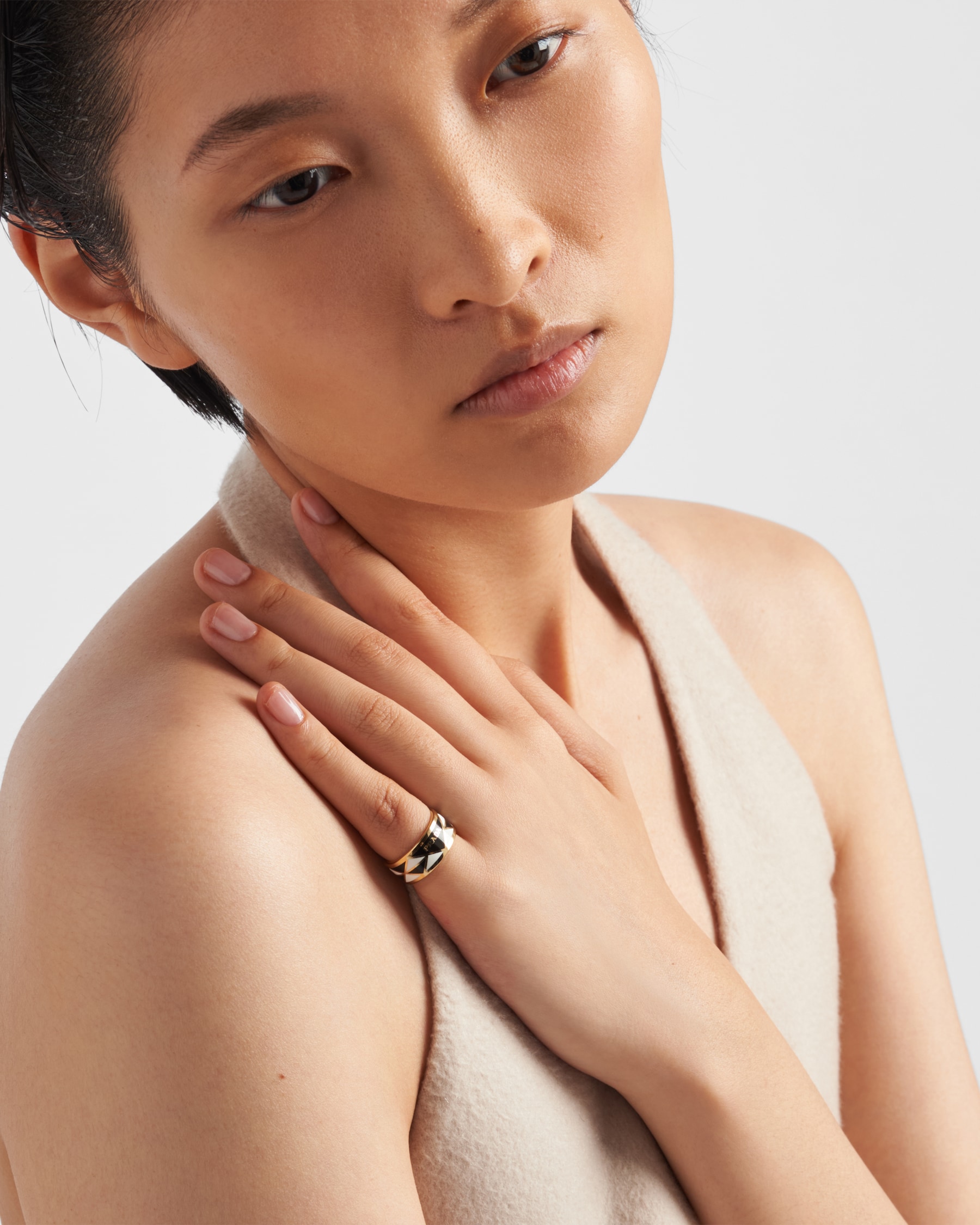 Black/white Enameled Metal Ring | PRADA