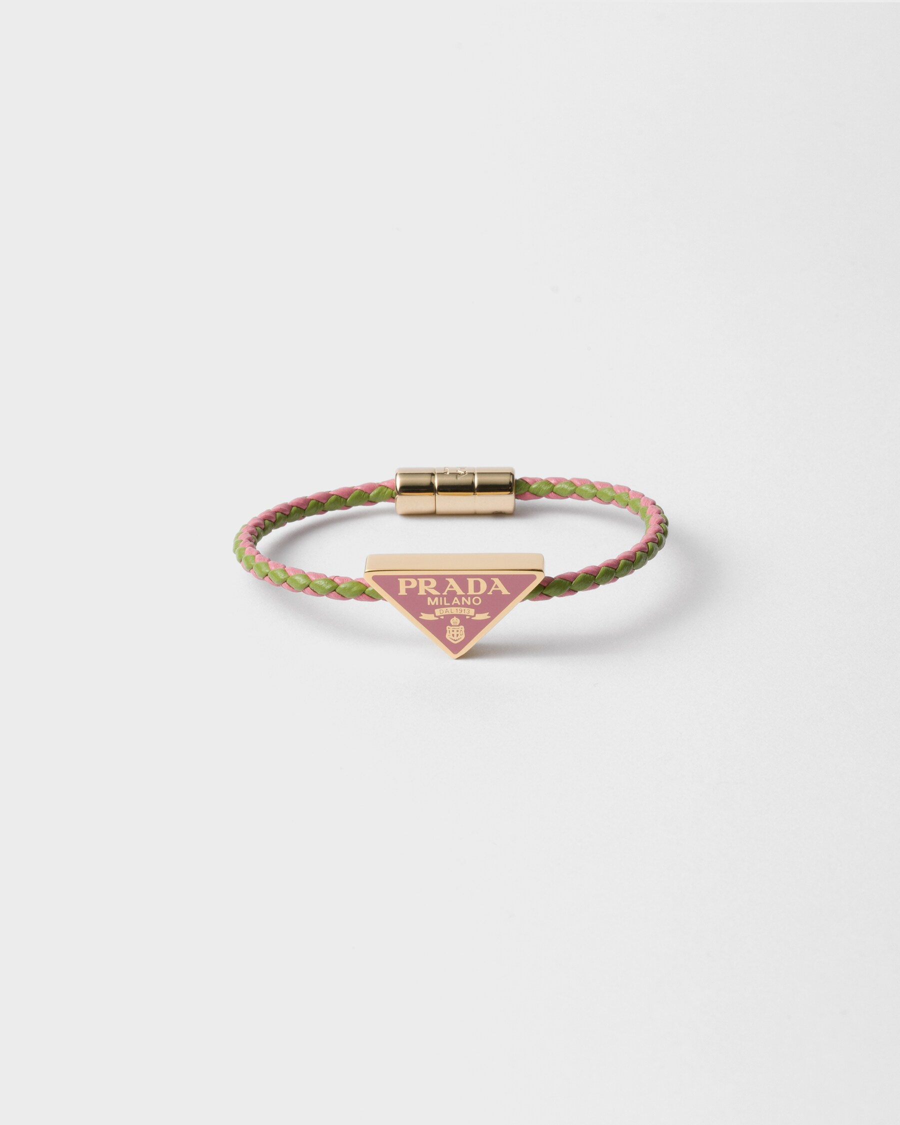 Petal Pink/lawn Green Braided Nappa Leather Bracelet | PRADA