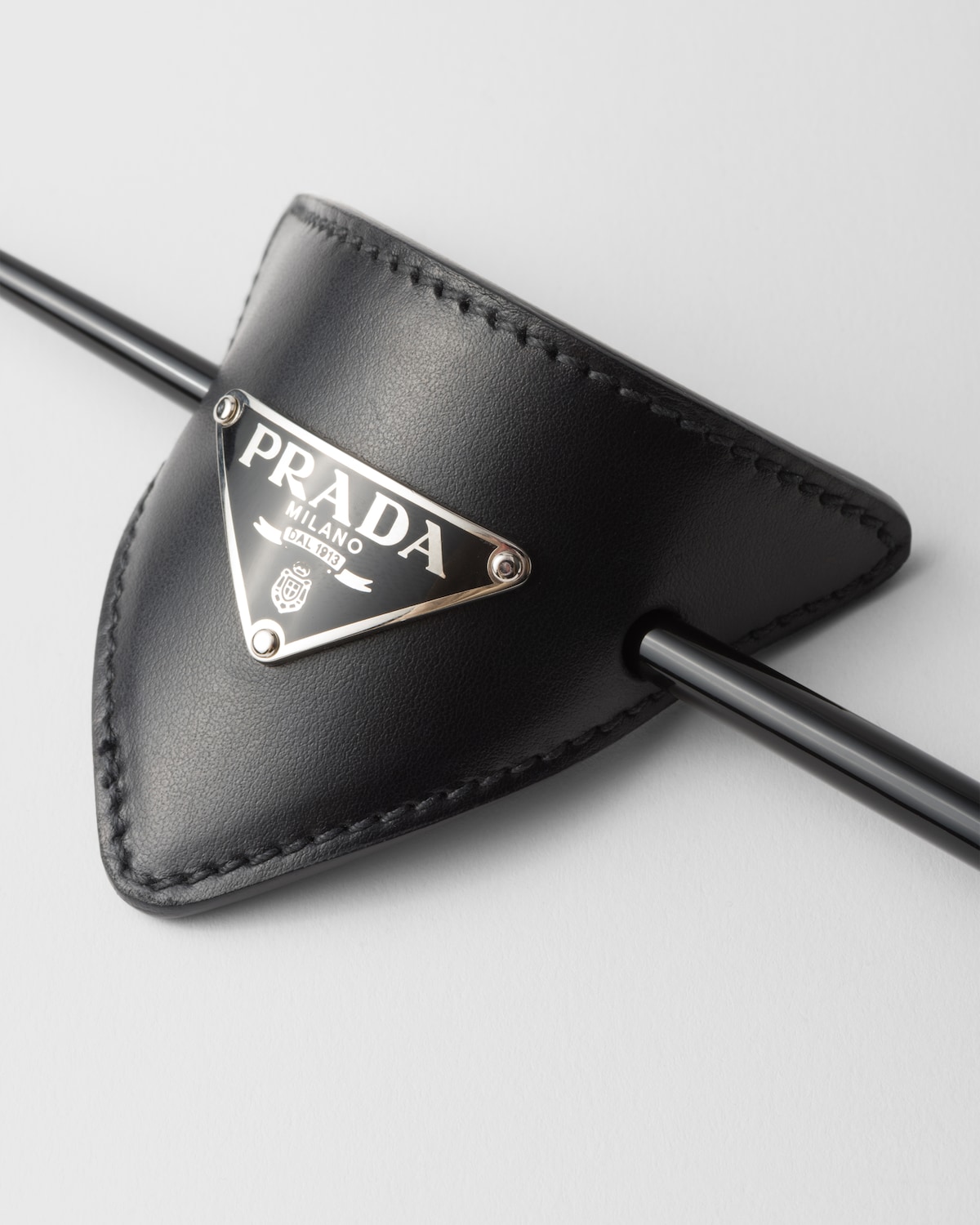 Black Leather Hair Clip | PRADA