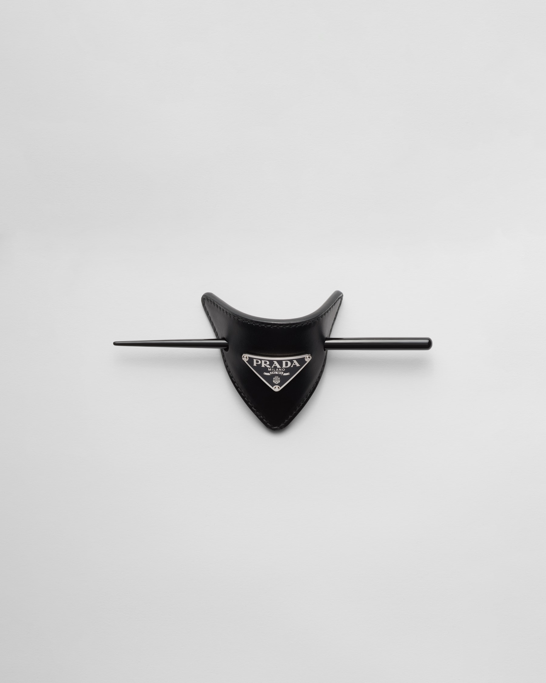 Black Leather Hair Clip | PRADA