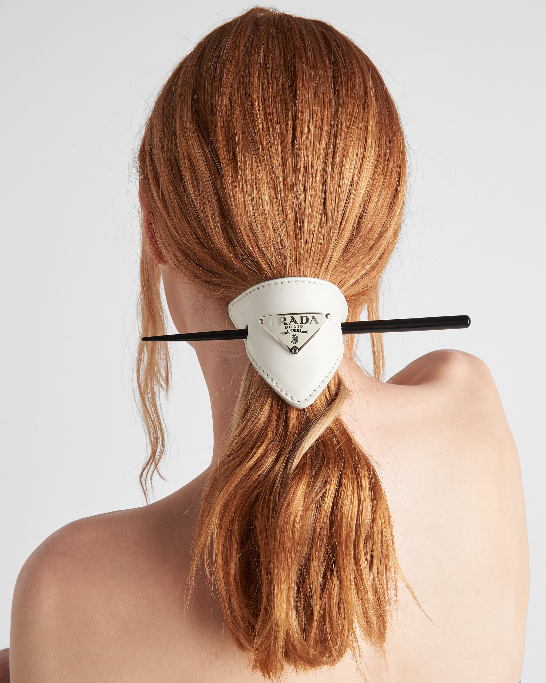White Leather Hair Clip | PRADA