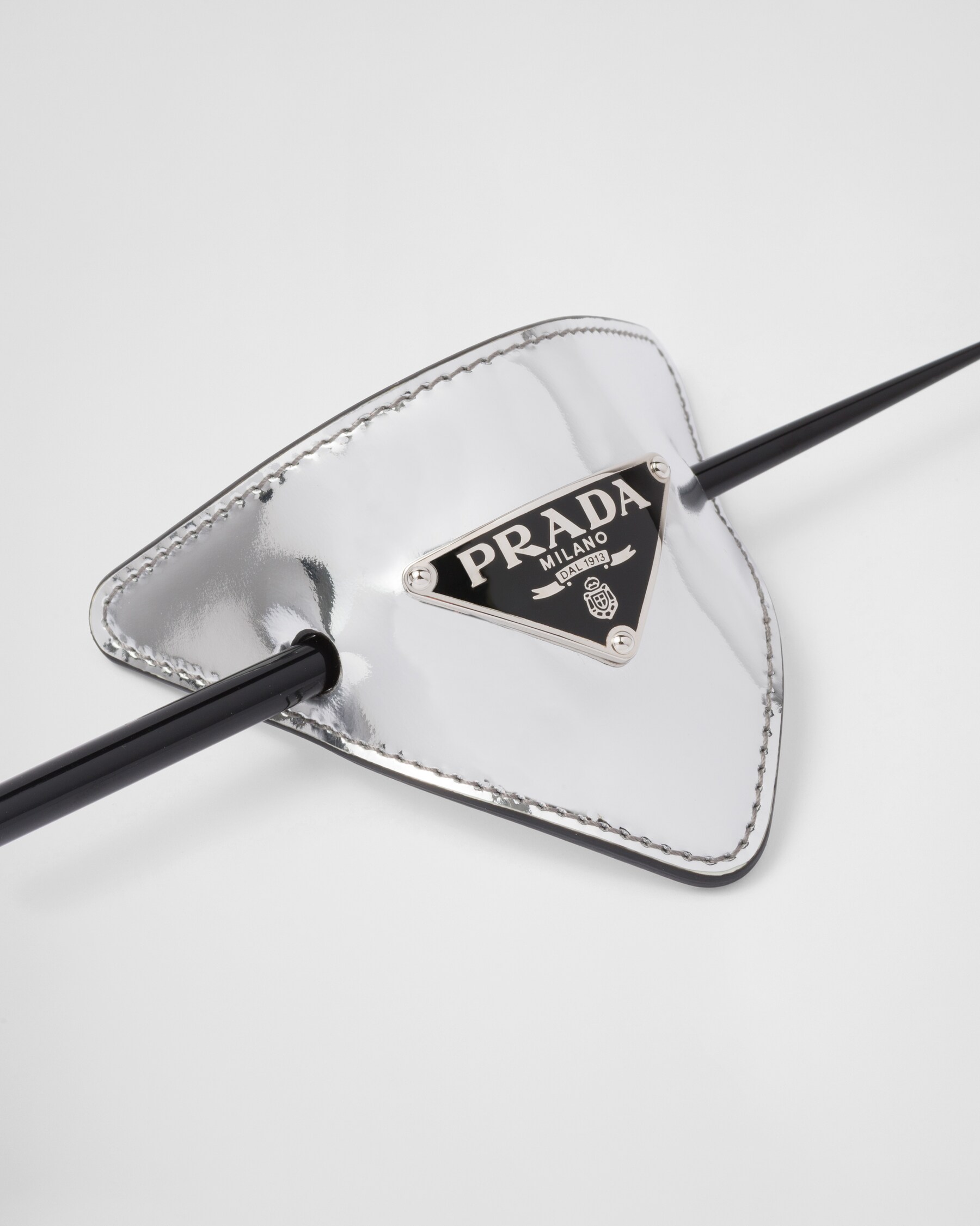 Silver Brushed Leather Hair Clasp With Stick | PRADA