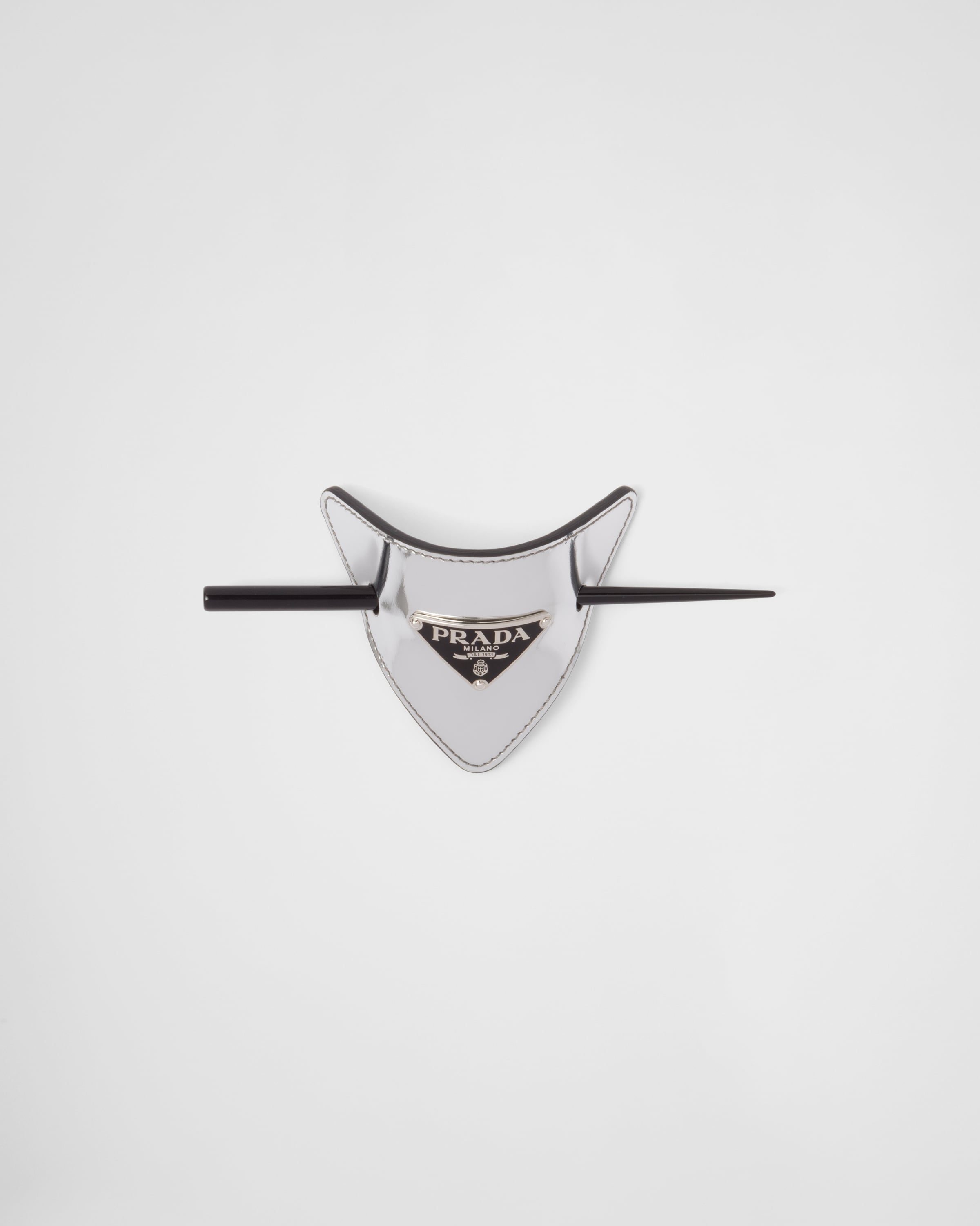 Silver Brushed Leather Hair Clasp With Stick | PRADA