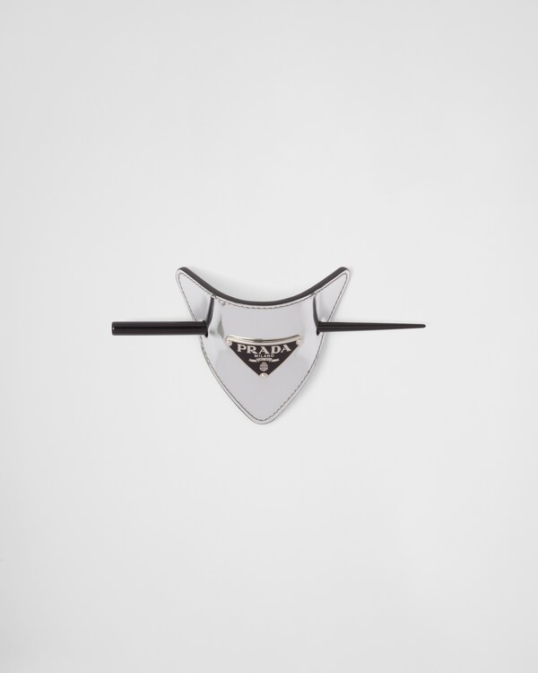 Barrette En Cuir Brossé Avec Pic Argent | PRADA