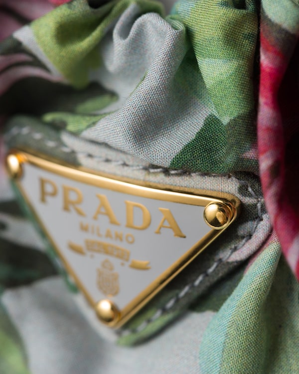 Steel Gray Printed Fabric Scrunchie | PRADA