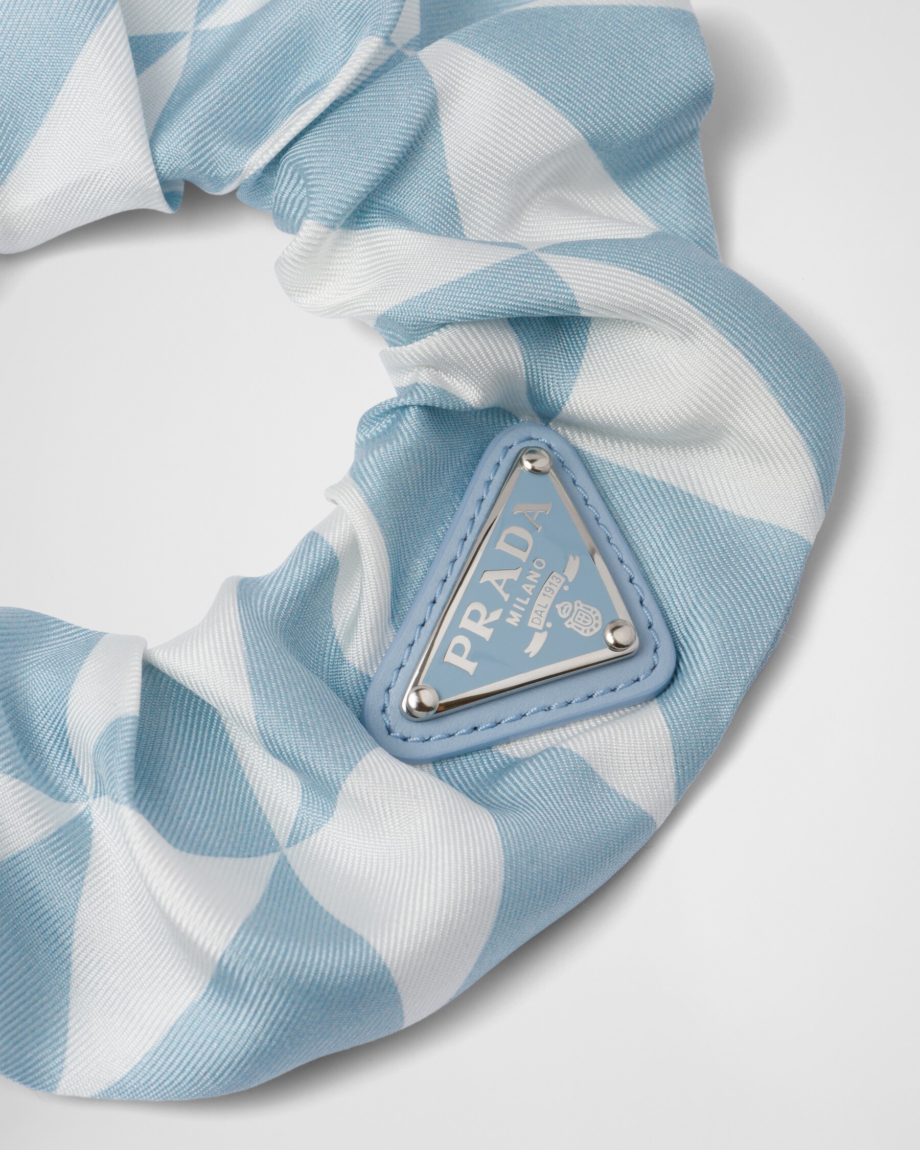 Sky Blue/white Printed Silk Twill Scrunchie | PRADA