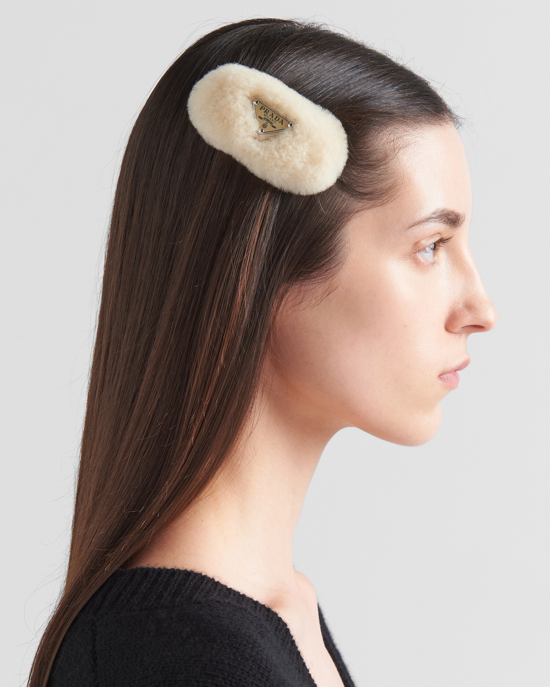 Ecru Shearling Hair Clip | PRADA