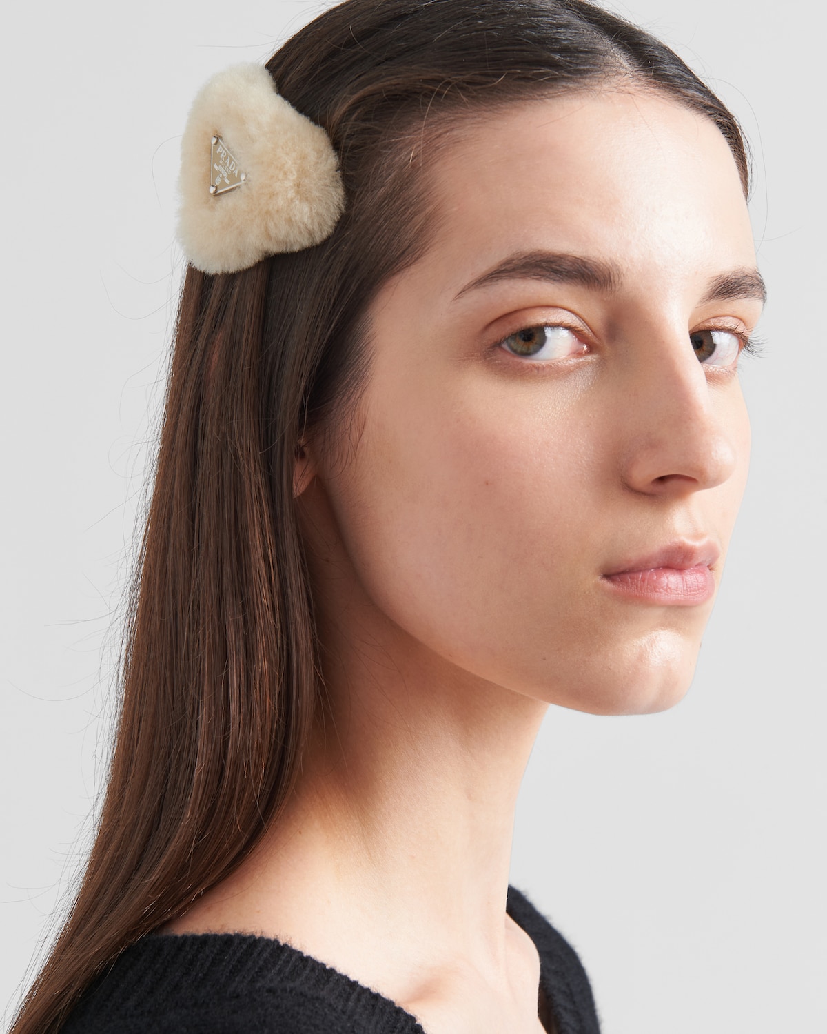 Ecru Shearling Hair Clip | PRADA