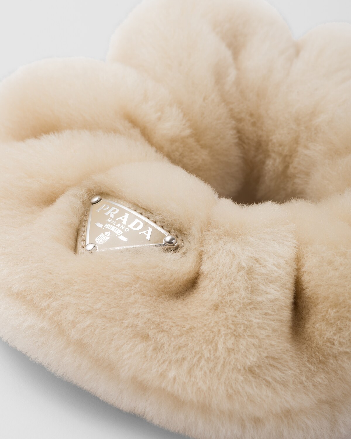 Ecru Shearling Scrunchie | PRADA